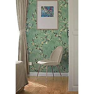 17.7'' x 118'' Floral Peel and Stick Wallpaper Green Flower Contact Paper Waterproof Removable Wallpaper Modern Wall Paper Decorative Self Adhesive Contact Paper for Walls