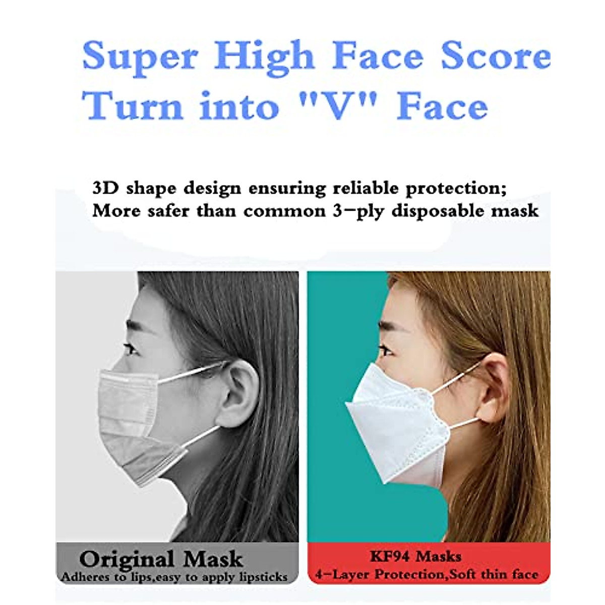 50/100Pcs Black KF94 Face Mask ,4-Ply Layer Filtеr Face Mask for Men & Women Protective (Black 50pcs)