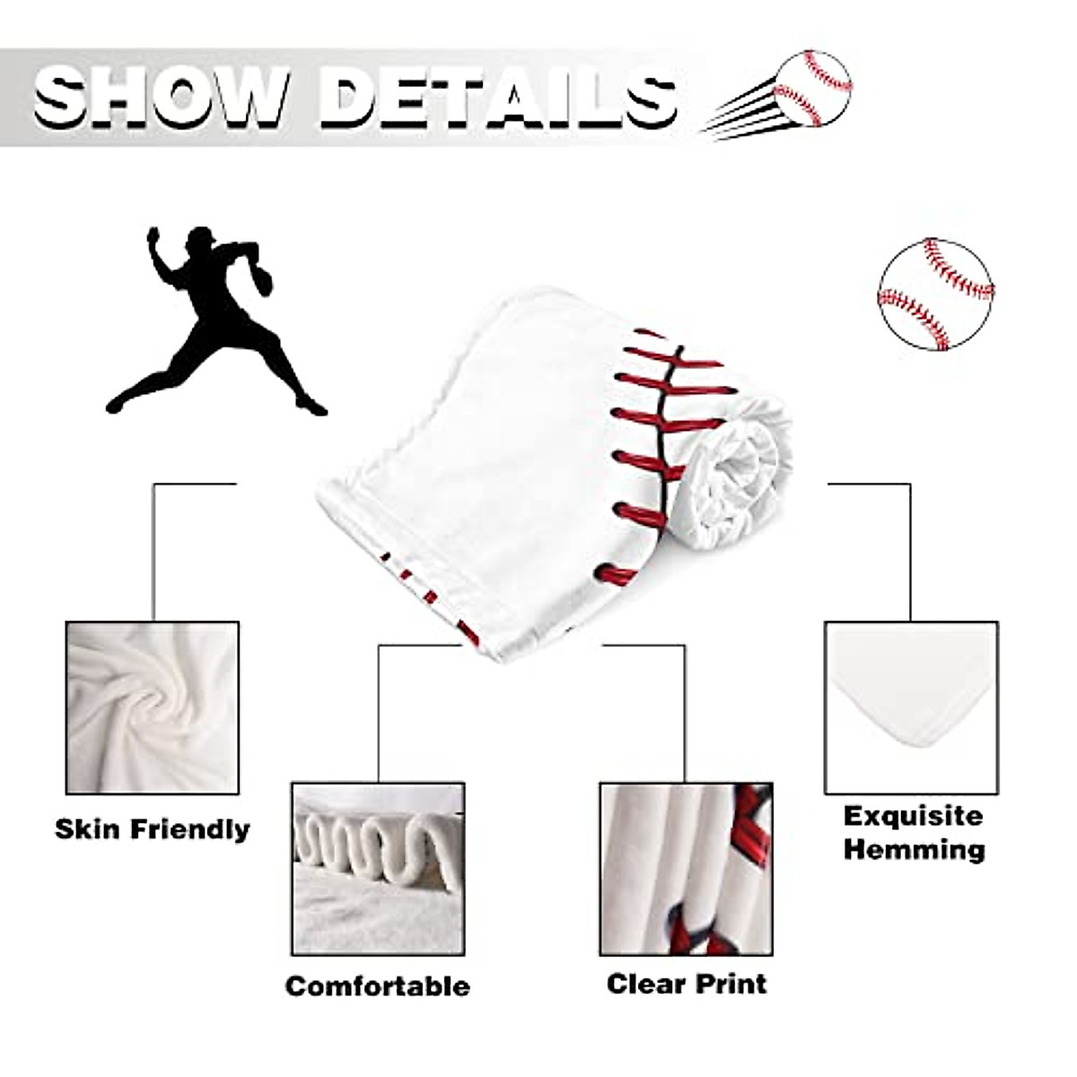 Baseball Blanket for Boys Girls, Super Soft Kids Baseball Gifts Blanket, Lightweight Cozy Flannel Baseball Throw Blankets for Birthday Christmas Thanksgiving Bed Couch Sofa 40in X 50in