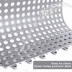 16 Pack 11.8" x 11.8" Interlocking Rubber Floor Tiles Soft PVC Non Slip Shower Floor Mat Pool Bathtub Drain Tiles for Flooring, Drainage Mats for Pool, Deck, Patio, Basement, Kennel, Poultry, Grey