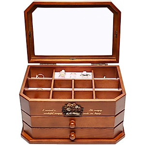 Yalych Solid Wood Jewelry Box Box 3 Layer Jewelry Display Storage Case For Earring Ring Necklace Bracelet jewellery case Jewelry Organizer