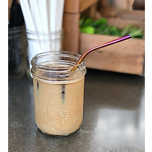 Reusable Straws Set, Stainless Steel Metal, Colorful, Includes 8 Straws, 4 Silicone Tips, 2 Cleaning Brushes, and 2 Travel Pouches, Draw String Bag and Wrap Bag for Hot & Cold Drinks