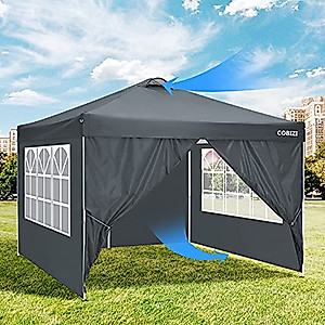 Canopy 10x10 Waterproof Pop up Canopy Tent with 4 Sidewalls, Outdoor Event Shelter Sun Shade Party Commercial Canopy with Air Vent, 4 Weight Bags, Carry Bag