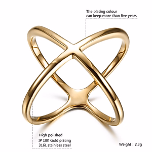 WISTIC X Criss Cross Rings Statement Rings Parallel Bar for Men and Women Touch of Luxury Fashion Effortlessly Cocktail Charming Enhancer Finger Jewelry (Gold, 10)