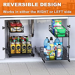 Lekind Under Sink Cabinet Organizer Storage with 2 Tier Pull Out Sliding Shelf with Protective Shelf Liners for Kitchen Bathroom Cabinet, Black