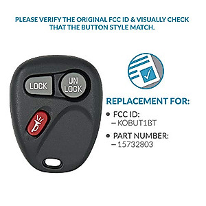 Keyless2Go Replacement for Keyless Entry Car Key Vehicles That Use 3 Button 15732803 KOBUT1BT - 2 Pack