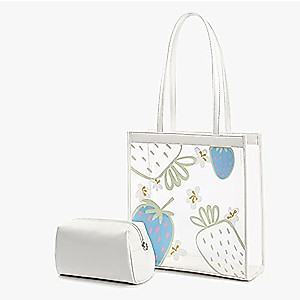QZUnique Handbags Set Clear PVC Shoulder Bag + Leather Crossbody Bag Large Printed Cute Tote Bag for Women
