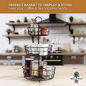 3 Tier Fruit Basket Regal trunk & Co, Elegant French Country Wire Baskets, Three Tiered Wire Basket Stand for Vegetables, Bread & More for Countertop or Hanging, Christmas or Birthday Present