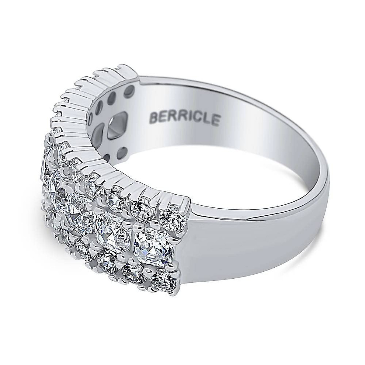 BERRICLE Sterling Silver Art Deco Wedding Rings Cubic Zirconia CZ Anniversary Half Eternity Ring for Women, Rhodium Plated Size 7