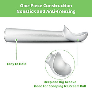 Ice Cream Scoop,7 inches Nonstick Anti-Freeze One Piece Aluminum Scooper Spoon, Heavy Duty Durable Design, Easy Clean, for Gelato, Cookie Dough, Sorbet, Almond
