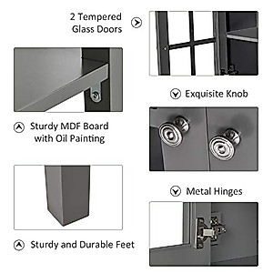 HOMCOM Coffee Bar Cabinet, Modern Sideboard Buffet Cabinet, Kitchen Cabinet with 2 Glass Doors, Adjustable Inner Shelving and Bottom Shelf, Grey