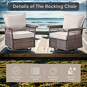 HUMMUH Outdoor Swivel Chairs Set of 2 - Swivel Patio Chairs with 4" Wide Armrest Patio Chairs for Deck Porch Balcony Garden-Brown/Beige