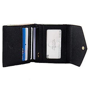 YBONNE Women's Small Compact Bifold Pocket Wallet, Made of Finest Genuine Leather (Black)