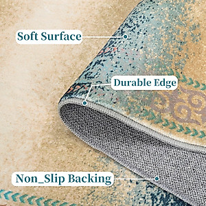 GarveeHome Washable Area Rugs 4x6 Rug Modern Living Room Rugs Non Slip Bedroom Rug Oriental Boho Rug Ultra Soft Low Pile Thin Carpet Stain Resistant Non Shedding Throw Rugs for Dining Room Blue 4'x6'