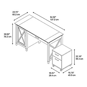 Bush Furniture Key West Computer Desk with Storage and 2 Drawer Mobile File Cabinet, 54W, Pure White Oak