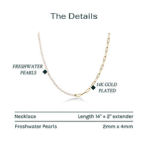 PAVOI 14K Gold Plated Paper Clip Pearl Necklace with Chunky Link Chain + Cultured Pearls | Stylish Choker Layering Necklaces for Women | Everyday Jewelry