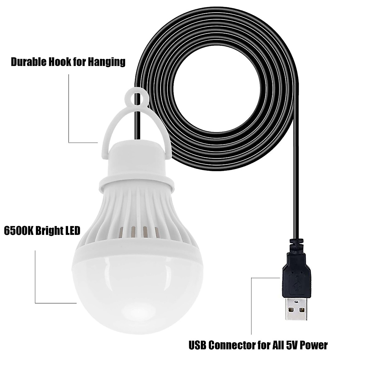 USB LED Camping Lantern, Emergency Portable 5W Light with 8.4ft Long Cable for Power Station,Home Power Failure, Outdoor Light Up Porch, Backyard Garage and Camping Tent (Cold White)