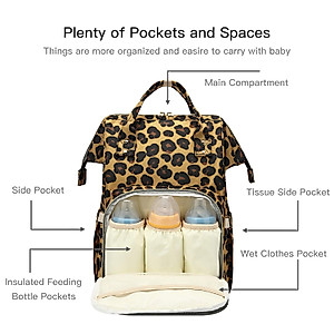 Adult Leopard Pattern Diaper Bag Backpack, Large Nappy Bag Changing Bag for Mom Dad