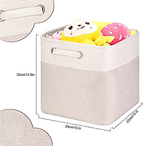 Fabric Cube Storage Boxes Foldable Storage Bins Silver Khaki and Beige Patchwork Storage Baskets Cube Storage Bins with Handle Cubes Inserts Storage for Home and Office Supplies 13x13x13 cube organizer bin 3 Pcs/Pack