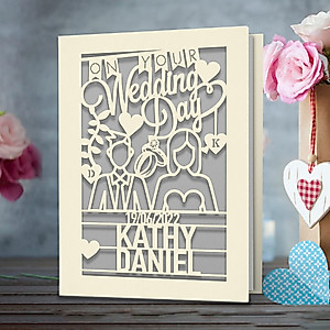 Wedding Card Personalized Wedding Card Custom Wedding Anniversary Card Wedding Greeting Card Laser Cut Congratulations Cards with Envelope for Bride Groom On Your Wedding Day (Gray)