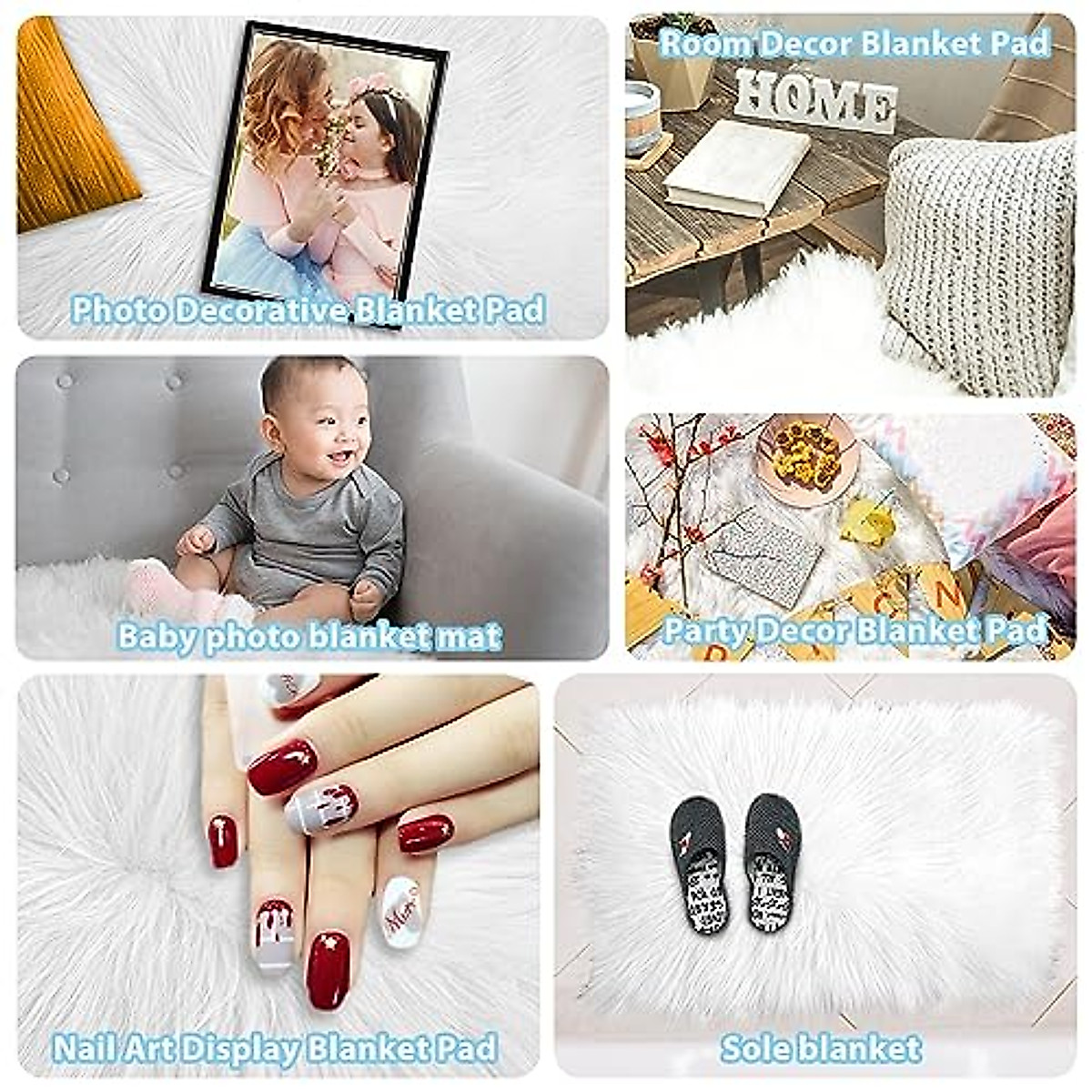 WLLHYF White Faux Fur Rug, 20x12inch Ultra Soft Area Rugs Small Luxury Fluffy Rugs for Bedroom Bedside Rug Furry Carpet Living Room Carpet for Dorm Home Decor (White)