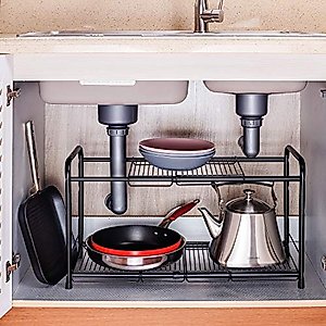 Rice rat Under Sink Organizers and Storage Extendable Under-Sink Organizer Shelf Rack 2 Tiers,black(17-inch to 25-inch)
