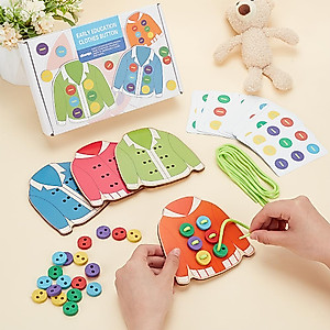 WEBEEDY Wooden Clothes Lacing Game, Montessori Fine Motor Skill Threading Game, Sewing Button Lacing Card Game, Early Development Game,8.66x5.51x1.97 Inch