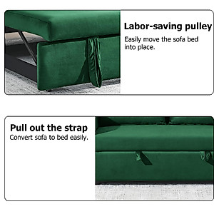Hison 3 in 1 Sleeper Sofa Couch Bed Modern Convertible Sofa Bed Pull Out Sofa with 3-Level Adjustable Backrest with 2 Pillows and 2 Pockets,Green