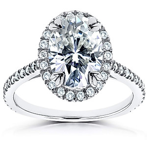 Kobelli Oval Moissanite and Lab Grown Diamond Halo Engagement Ring 1 4/5 CTW 14k White Gold (GH/VS, DEF/VS), 6