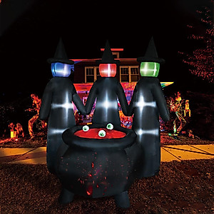 Halloween Decorations Inflatables Outdoor, 8.2FT Inflatable Halloween Three Witch Around Cauldron with Flame Light Halloween Blow Up Yard Decorations with Built-in LED for Outdoor Yard Patio Lawn