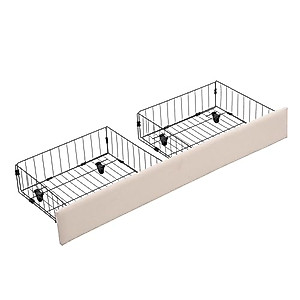 BOVZA Queen Size Lift Upholstered Platform 2 Drawers, Modern Wingback Headboard, Hydraulic Storage Bed Frame, Linen Beige