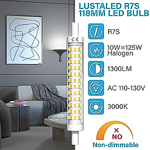 Lustaled R7s LED Bulb 118mm 10W 1300LM Day Light 6000K 110-130V J118 J Type Linear Double Ended 100W Halogen Equivalent for Floodlight Landscape (2 Pack Not Dimmable)