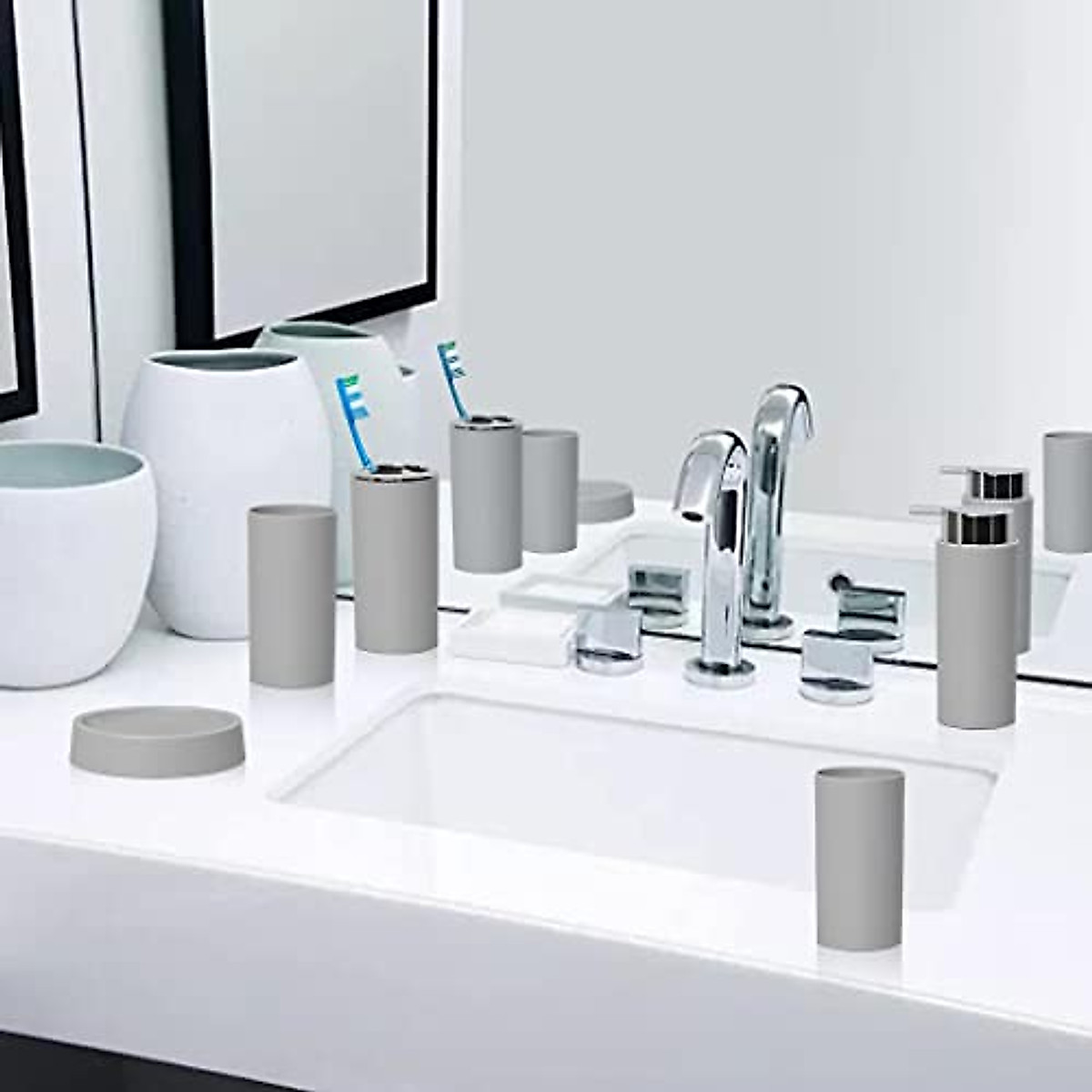 5Piece Bathroom Accessories Set Soap Dispenser Luxury Soap Dish for Office, Gray