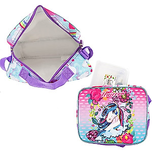 Egchescebo Kids Rolling School Backpack Bags for Girls With Wheels Trolley Roller Wheeled 5PCS With Lunch Box Cute Unicorn Pattern Rolling Backpacks Bags Girls Pink