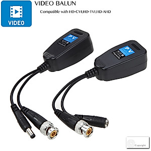 VIMVIP HD-CVI/TVI/AHD Passive Video Balun with Power Connector and RJ45 CAT5 Data Transmitter 1 Pair