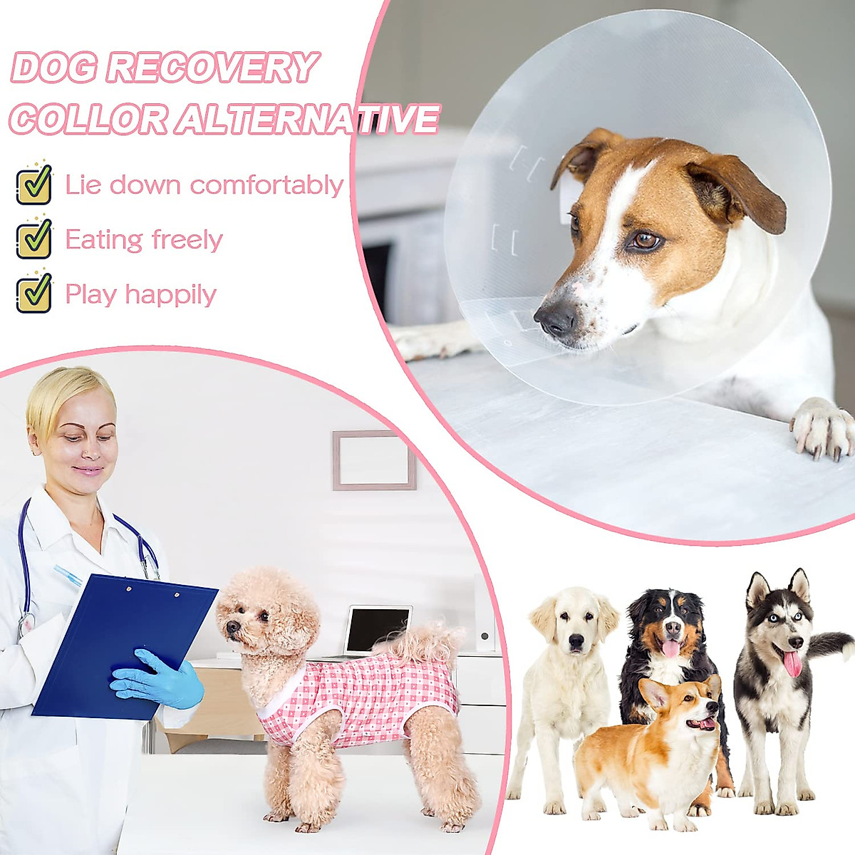 Etdane Dog Recovery Suit for Female Male Dog Onesie for Surgery Dog Surgical Suit After Spayed Dog Neuter Body Suits Fit Small Medium Dog with Pee Hole Pink Plaid/Hear/Large