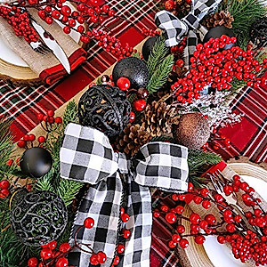 Winlyn 50 Yards Black and White Buffalo Check Plaid Wired Ribbon Gingham Ribbon 2.5" Wide for Christmas Tree Wreath Bows Festive Farmhouse Decoration Gift Wrapping Crafts Floral Arrangement