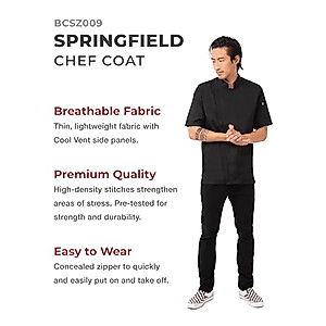 Chef Works Men's Springfield Chef Coat, Black, Medium