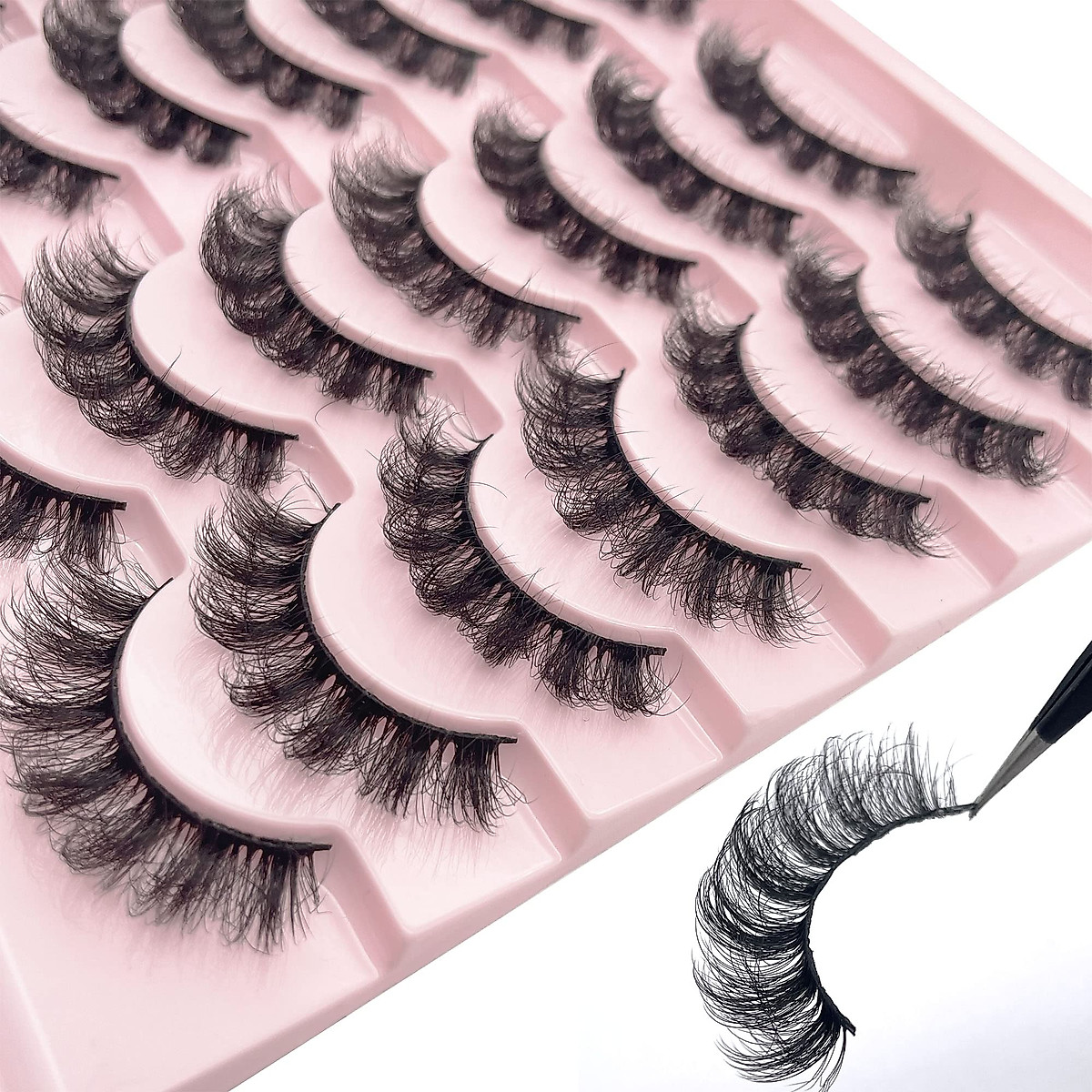 Russian Strip Lashes Yasnai DD Curl False Eyelashes Fluffy Wispy Faux Mink Lashes Natural Eye Lashes 14 Pairs Pack