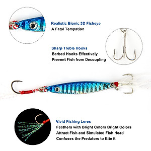 Spoons Fishing Lures Treble Hooks Salmon Bass Metal Fishing Lure Baits Kit with Tackle Box (Style B-5PCS)