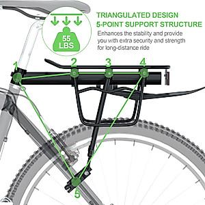 Bike Cargo Rack w/Fender & Bungee Cargo Net & Reflective Logo,Quick Release Mountain Road Bicycle Rear Racks,Universal Adjustable Bike Luggage Touring Carrier Rack,Large Capacity Bike Pannier Rack