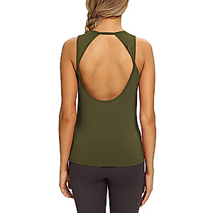 Mippo Open Back Workout Tops Yoga Athletic Shirts Tennis Muscle Tank Workout Tank Tops for Women Loose Fit Army Green M