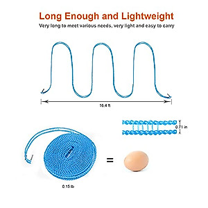 HISAFA 2 Pack Portable Clothes Line with Hooks 16.4 ft Nylon Blue