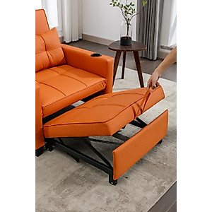 Convertible Sleeper Chair Bed, 3-in-1 Adjustable Small Sofa Bed Couch with USB Type C Ports Wear-Resistant Scratch-Resistant Leather for Living Room Apartment Small Space