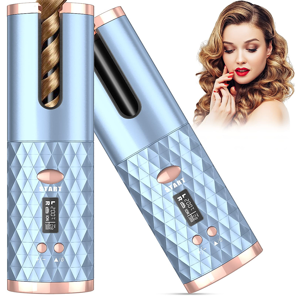 Automatic Curling Iron, Cordless Auto Hair Curler, Ceramic Rotating Hair Curler with 6 Temps & Timers, Portable Rechargeable Curling Wand, Auto Shut-Off, Fast Heating Iron for Styling