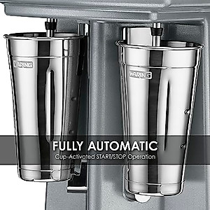 Waring Commercial WDM240TX Heavy-Duty Double Spindle Drink Mixer, Each Spindle Has Independent 1hp Motor, with Countdown Timer, Digital Display, Automatic Start/Stop, 120V, 5-15 Phase Plug, Silver