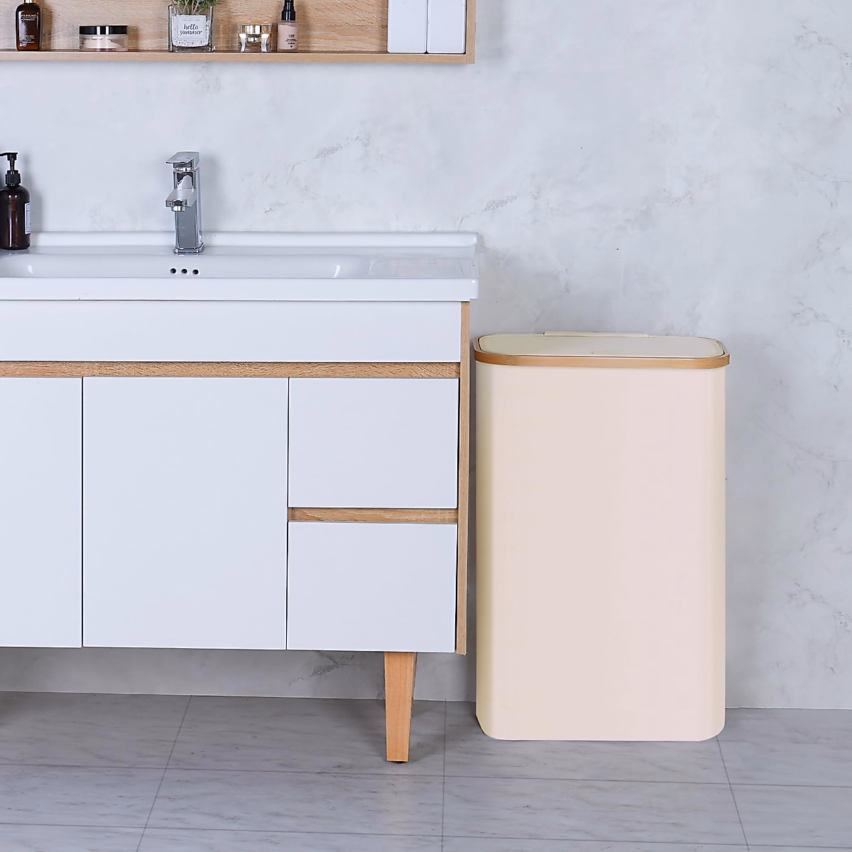 Merkisa Slim Laundry Basket,Tall laundry Hamper with Lid,60L Hamper for Laundry,Dirty Cloth Hamper with Bamboo Handle for Toys,Towels, Clothes Organizing,Beige