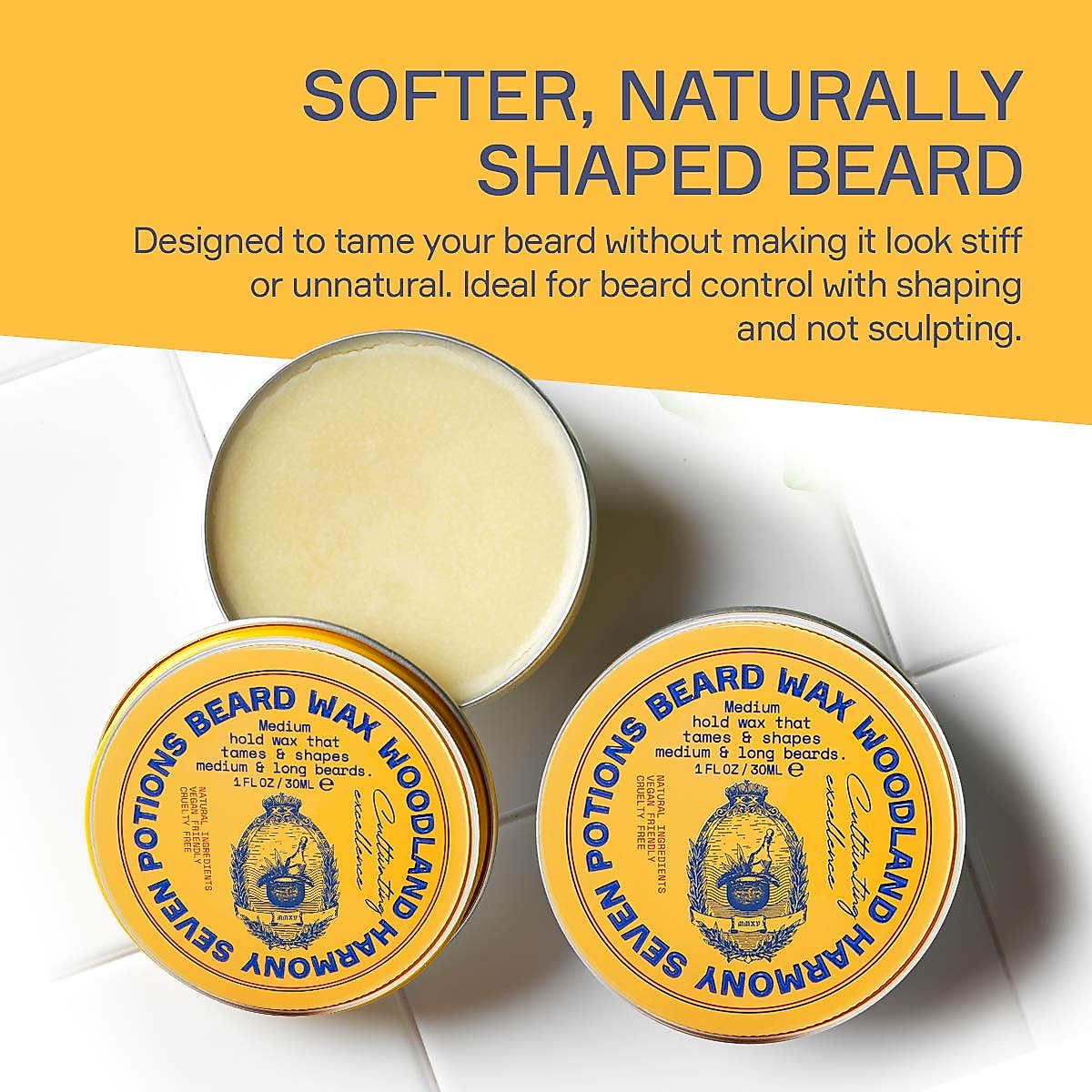 SEVEN POTIONS Natural Beard Styling Wax for Medium Hold - 1 oz, Shapes and Nourishes Without Stiffness (Woodland Harmony)