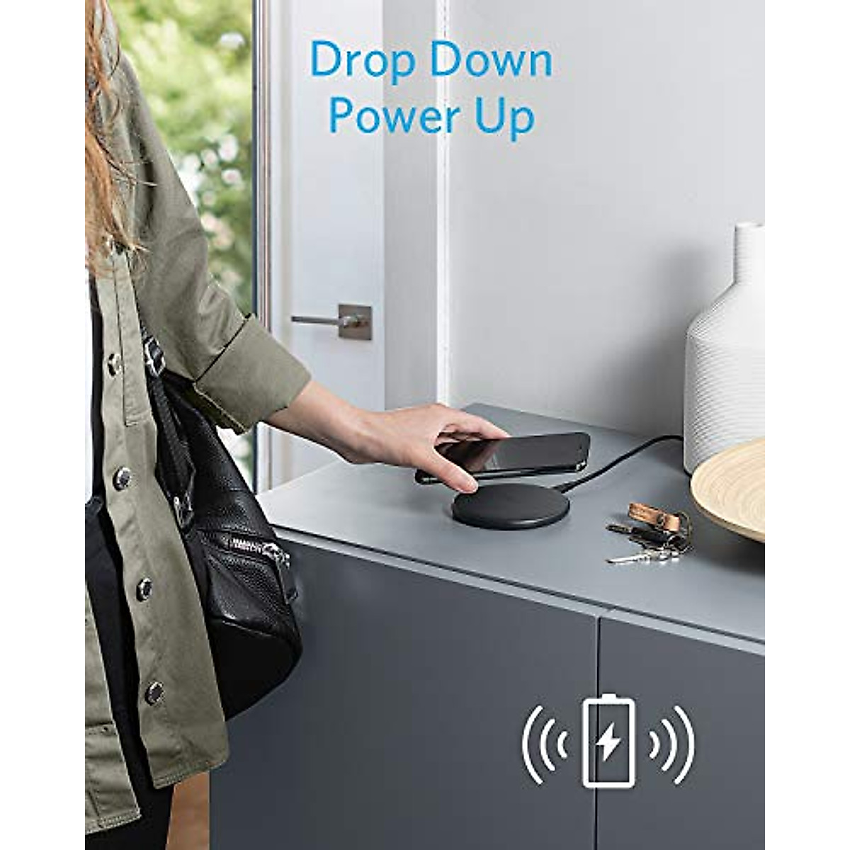 Anker 10W Max, 313 Wireless Charger (Pad), Qi-Certified Wireless Charging for iPhone 14/14 Pro/14 Plus/14 Pro Max, Fast Charging Galaxy S20 S10 S9 S8, Note10 (No AC Adapter)