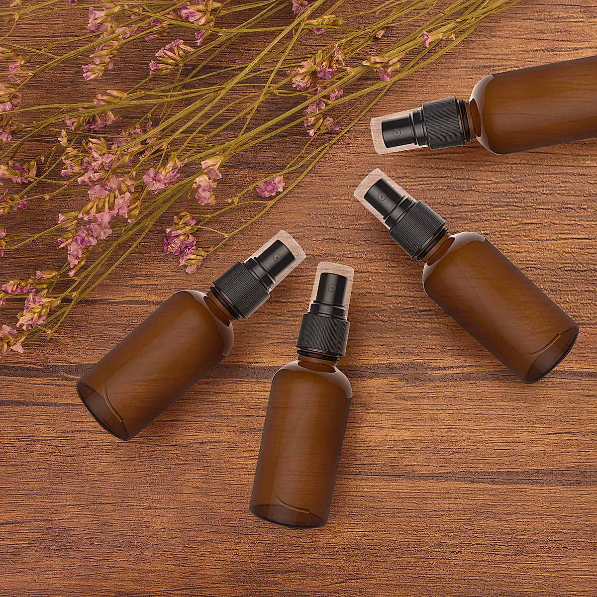 Nylea 8 Pack Amber Spray Bottles 2oz - [THE PERFECT SPRAY] - Empty Glass Bottles For Cleaning Solutions - Best Refillable MIST SPRAY Pack Perfume Atomizer [2oz]